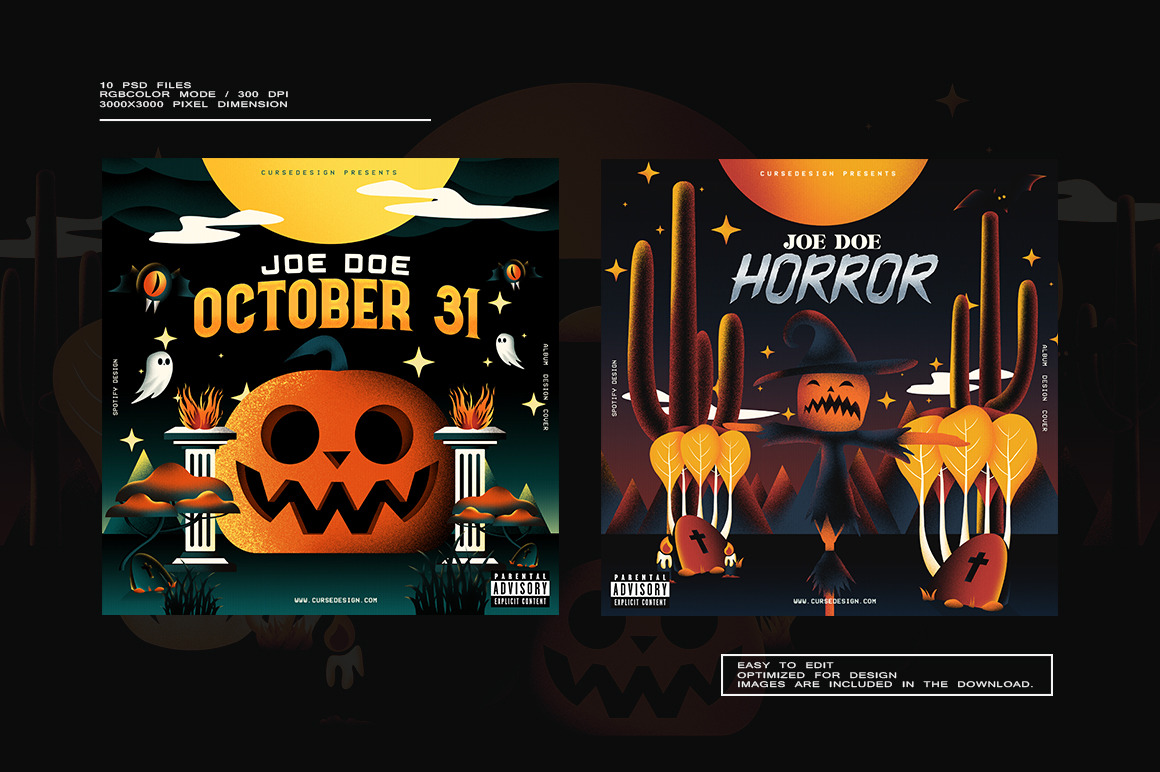 Halloween Album Covers Pack Vol3 On Yellow Images Creative Store 108889