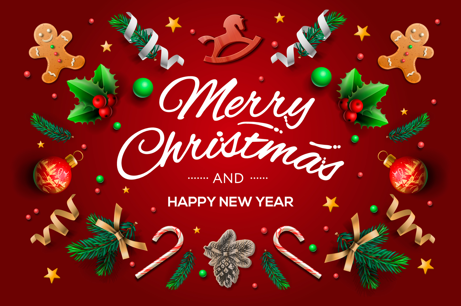 Christmas Greeting Card With Calligraphic Season Wishes On Yellow